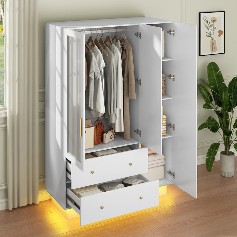 White wardrobe with led lights store